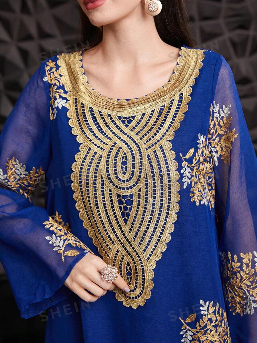 SHEIN Najma Women's Embroidery Woven Belt Turkish Tunic Dress | SHEIN USA