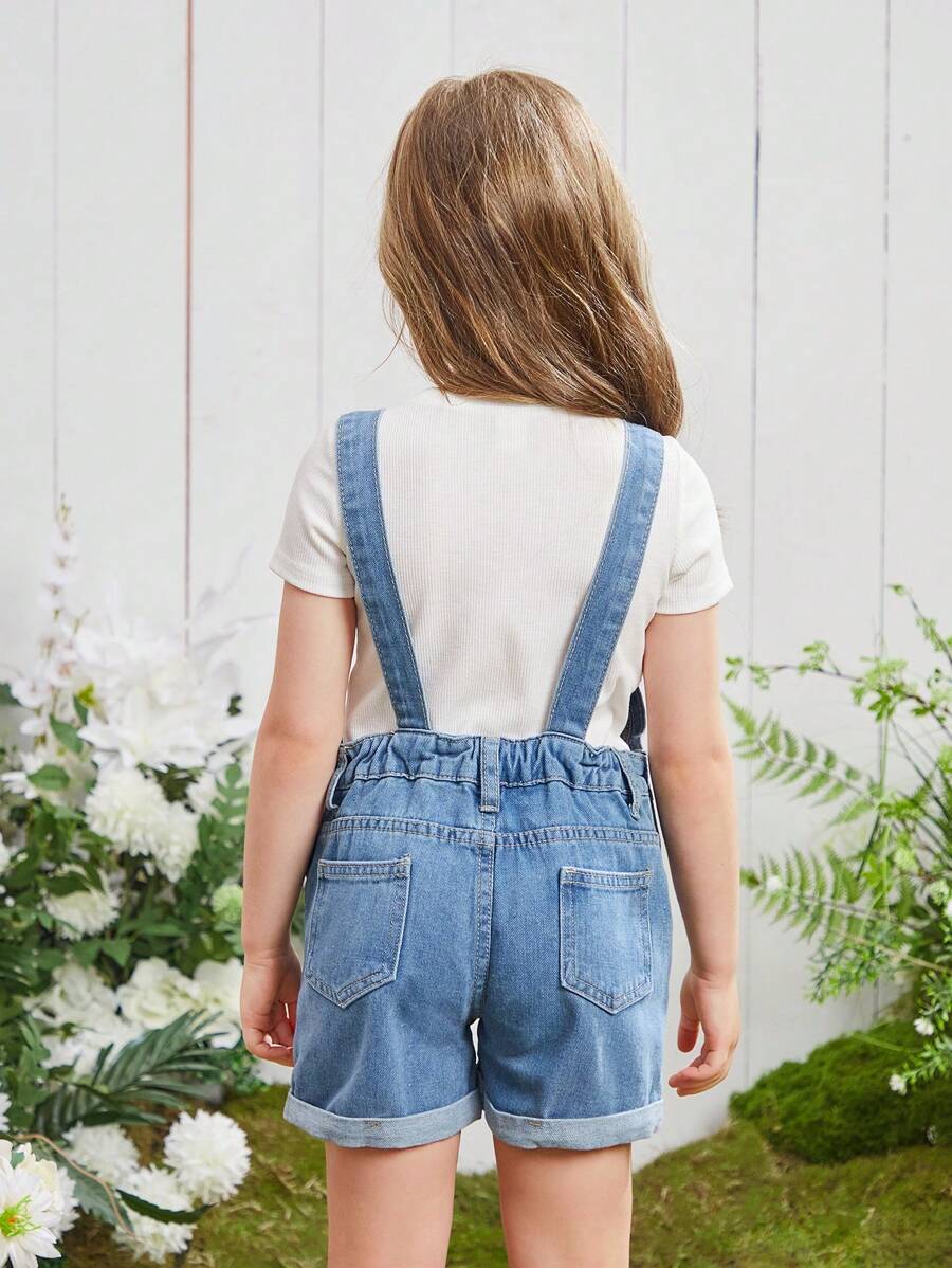 Little Girls' Denim Overalls With Patched Detail | SHEIN USA