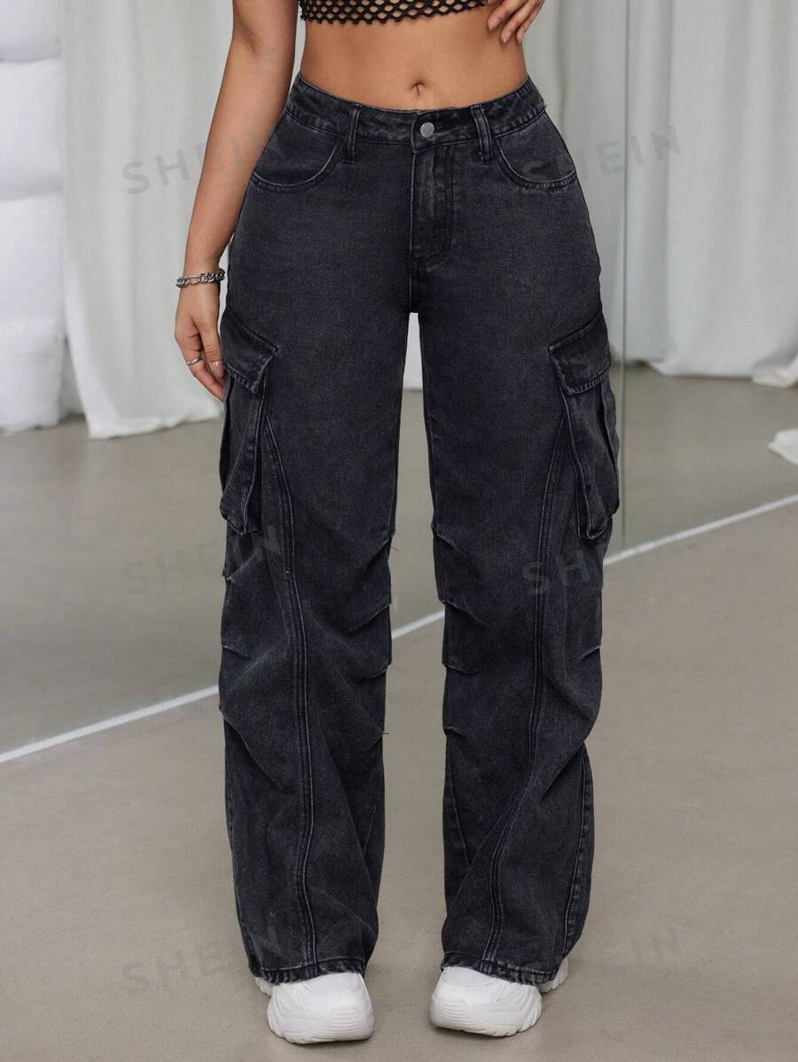 SHEIN ICON Street Style Sexy Low-Rise Cargo Panelled Women's Wide-Leg ...