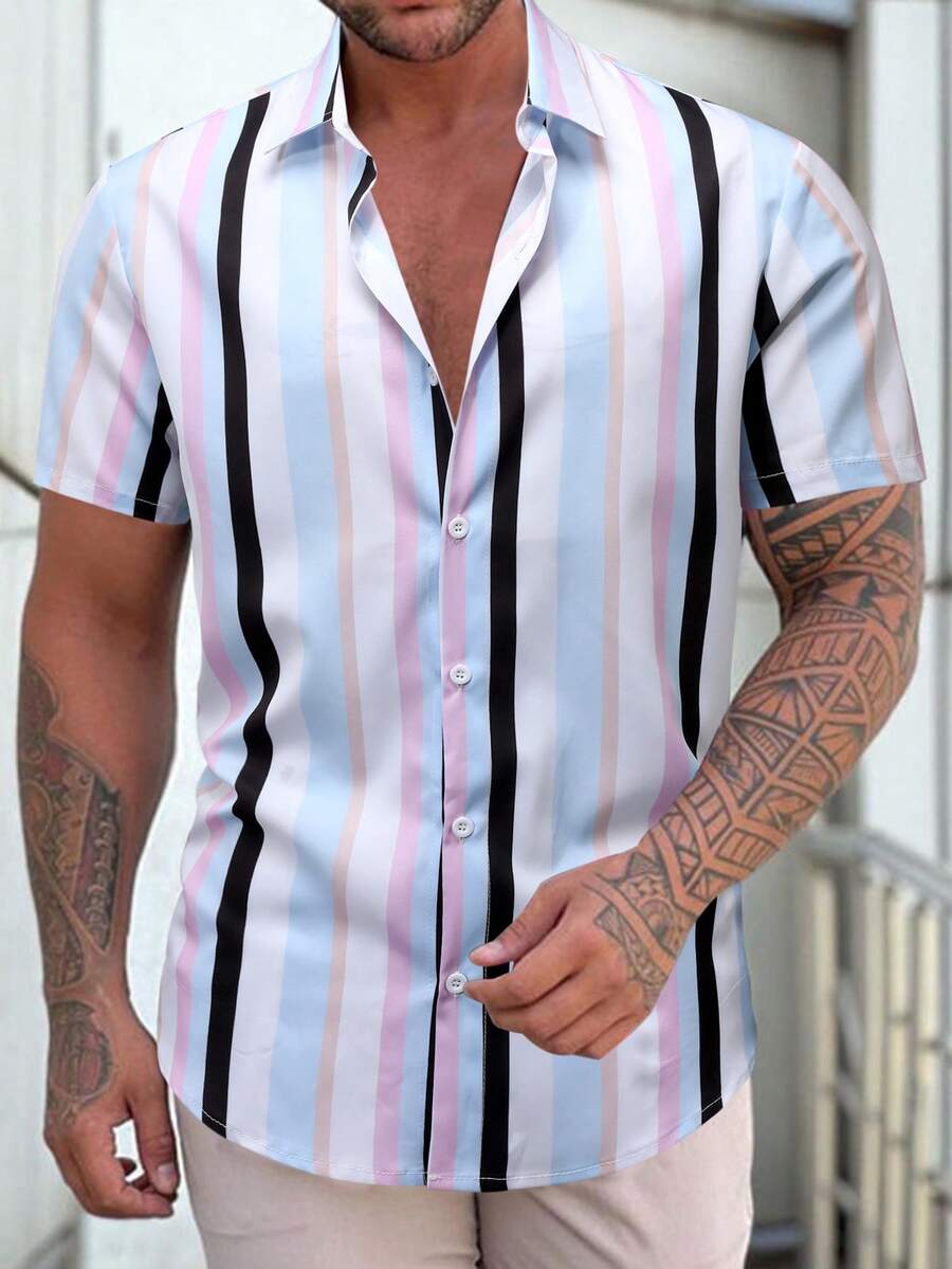 Men's Color Block Striped Shirt | SHEIN UK