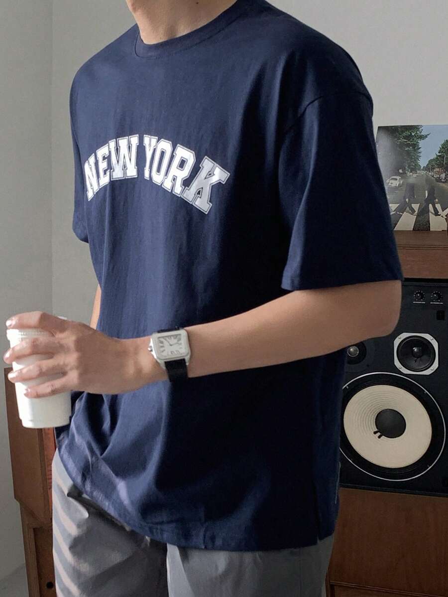 DAZY Men Back To School Letter Graphic Drop Shoulder Tee | SHEIN USA