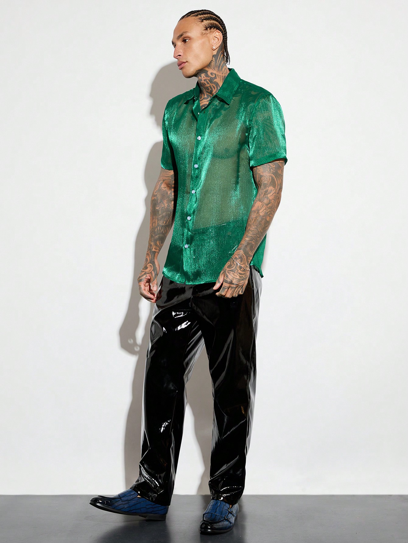 Manfinity AFTRDRK Men Woven Casual Single Breasted Short Sleeve Mesh ...