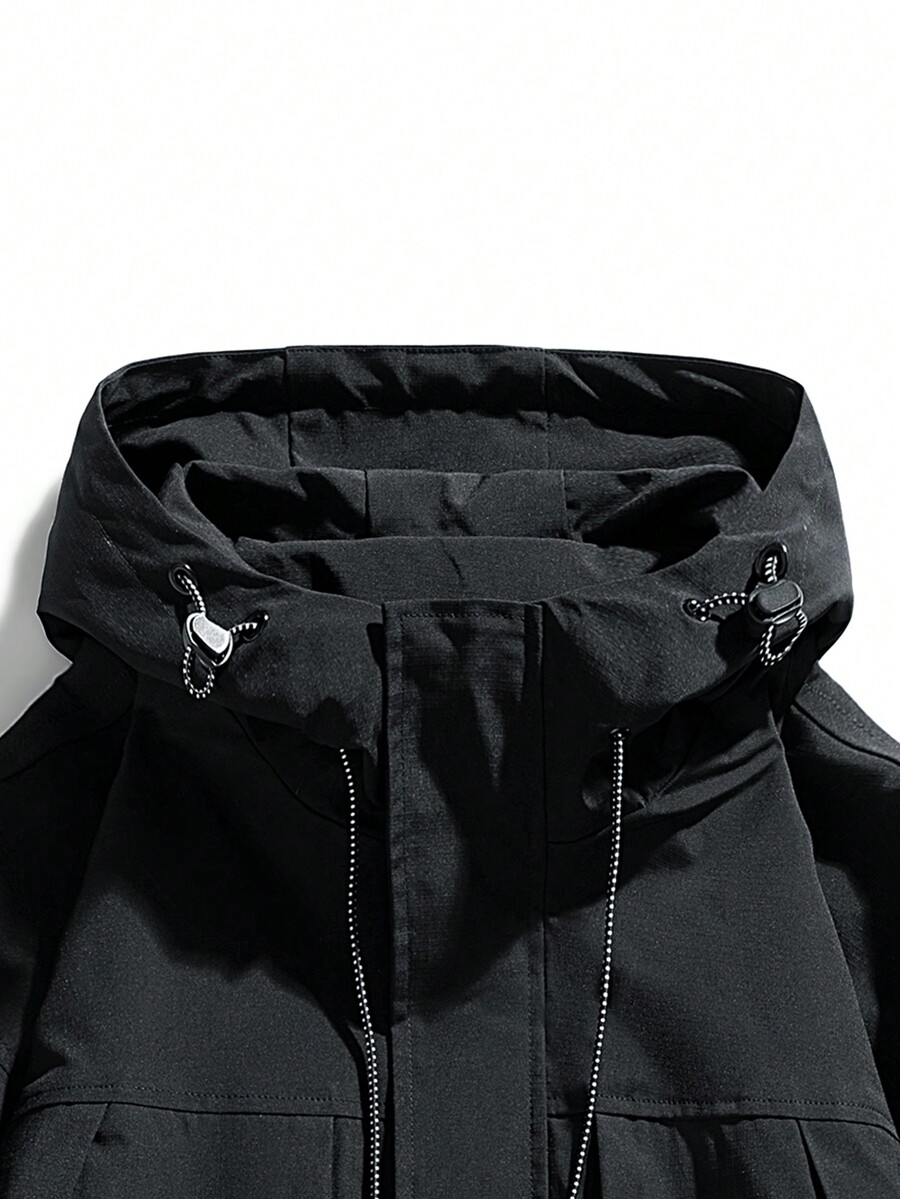 Men's Black Zipper Front Long Sleeve Hooded Jacket | SHEIN USA