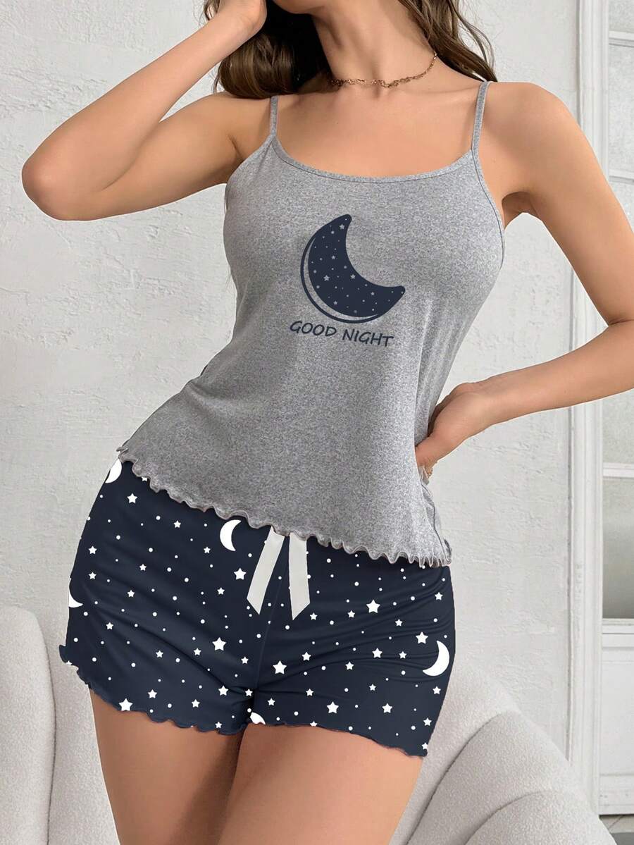 Shein CoupledUp Women's Moon Print Pajama Set | SHEIN USA