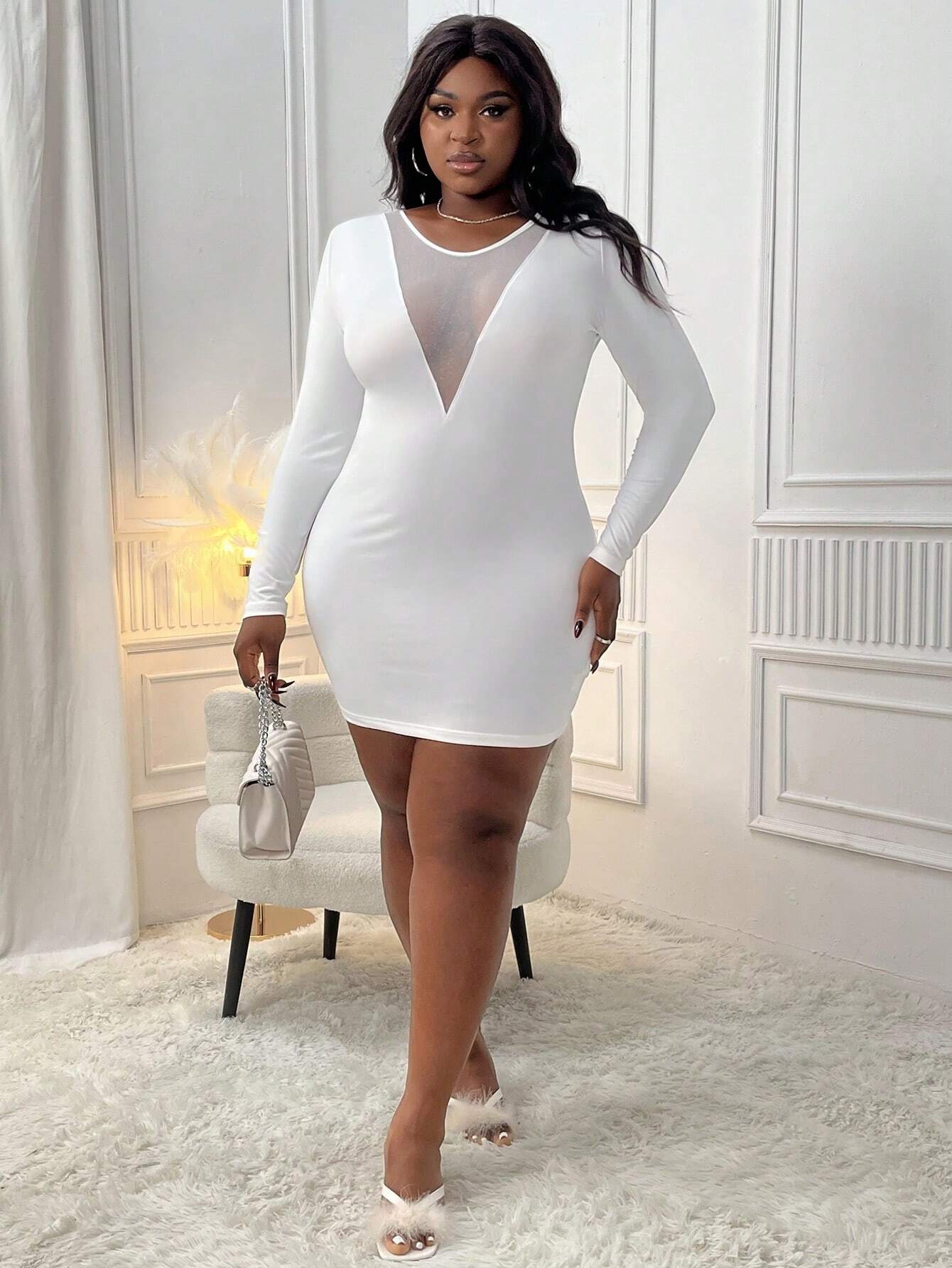 SHEIN Slayr Grote maten Vrouwen Doorschijnend Gesptitste Jurken | SHEIN ...