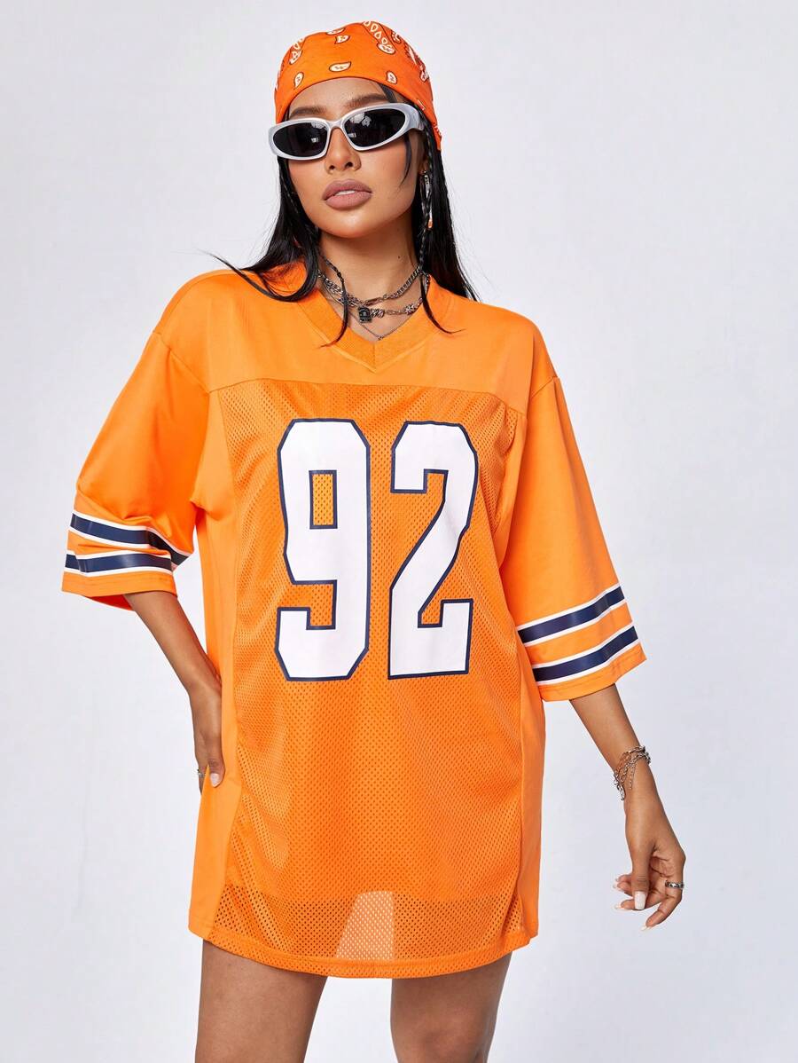 SHEIN EZwear Digital Mesh Spliced Baseball Dress | SHEIN USA