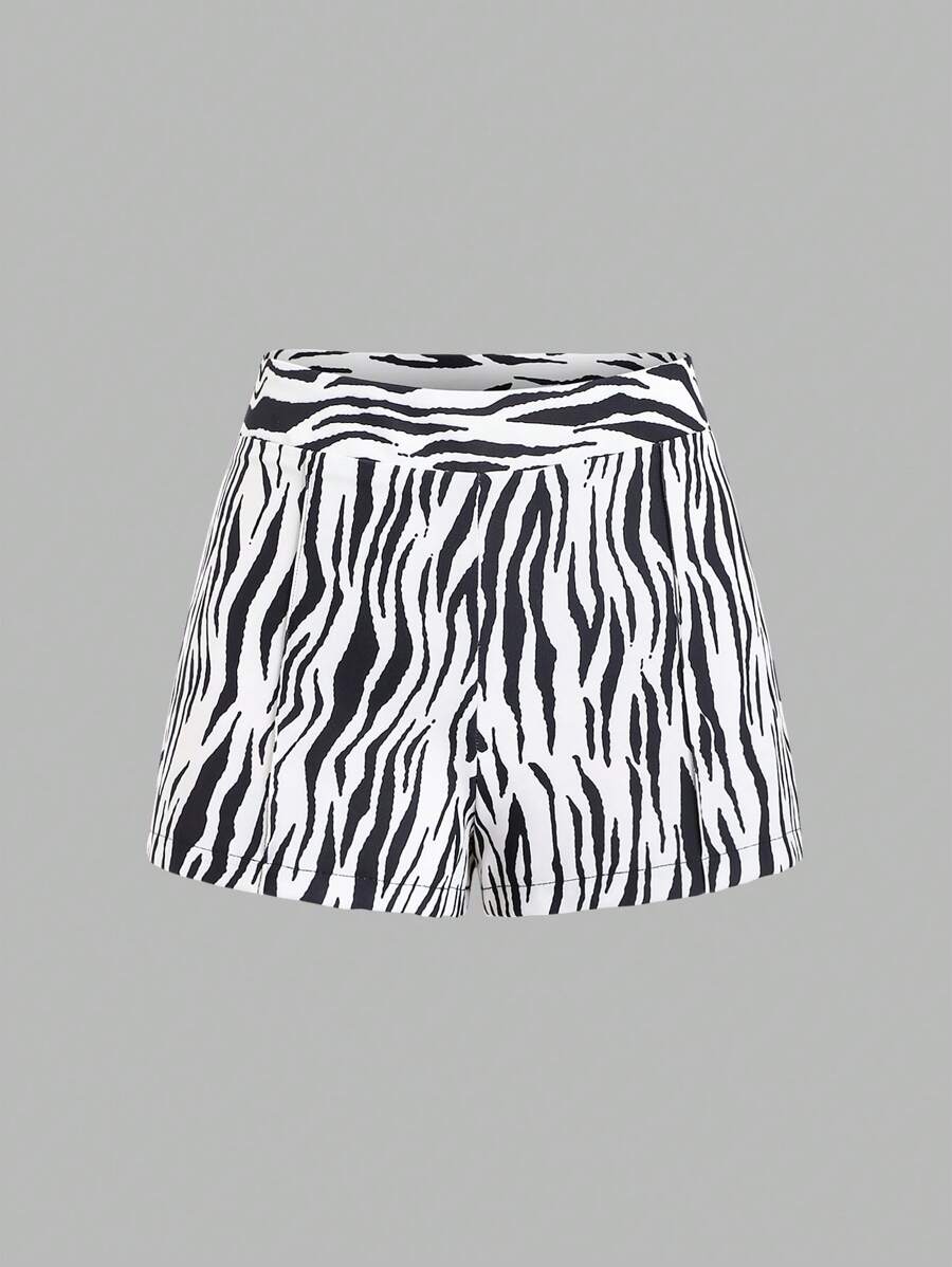 Flirla Women's Zebra Pattern Elastic Waist Shorts | SHEIN USA