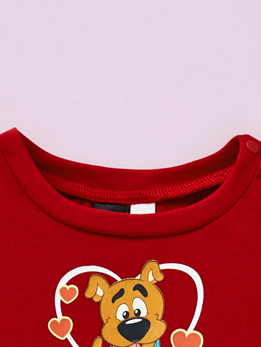 scooby-doo-x-shein-baby-girl-cartoon-and-heart-print-mesh-flare-hem