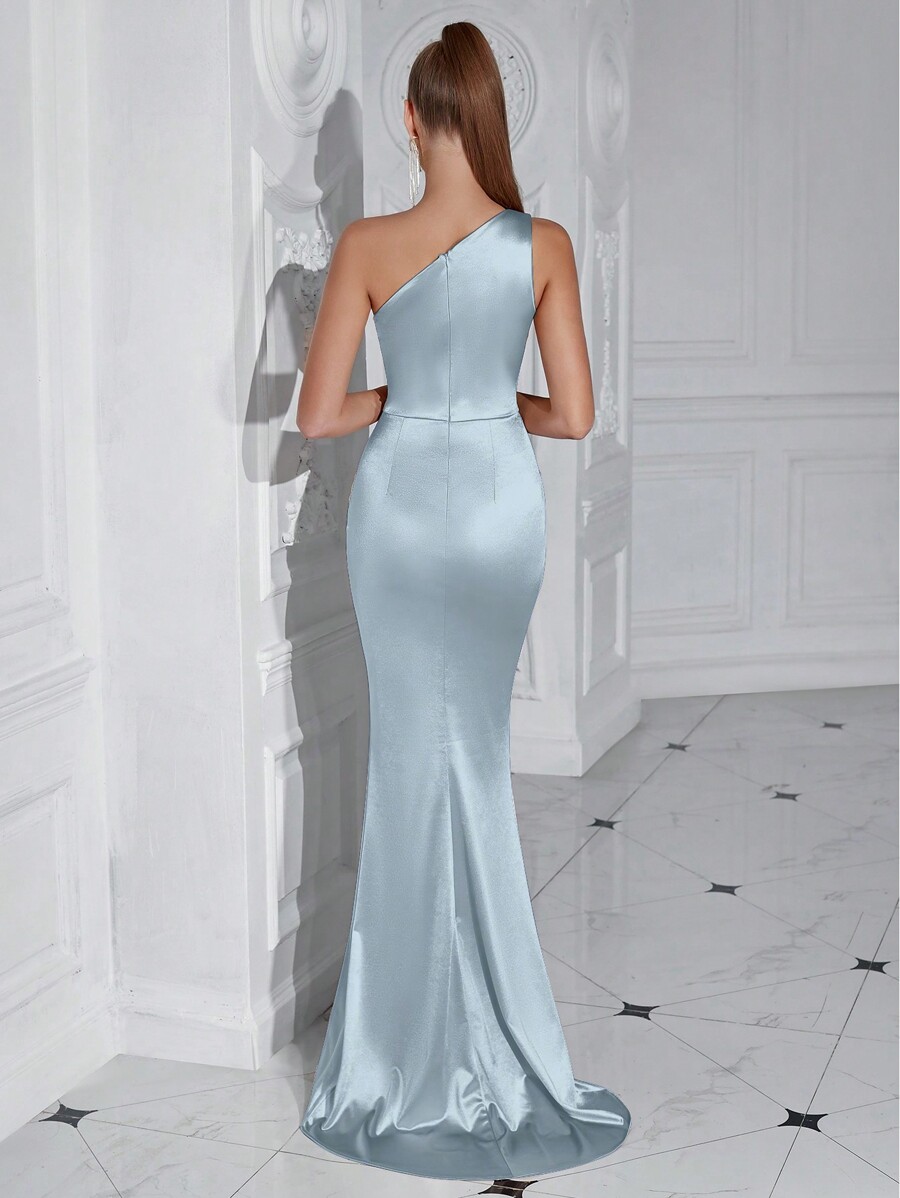 ADYCE One Shoulder Pleated High Slit Cocktail Party Dress | SHEIN USA