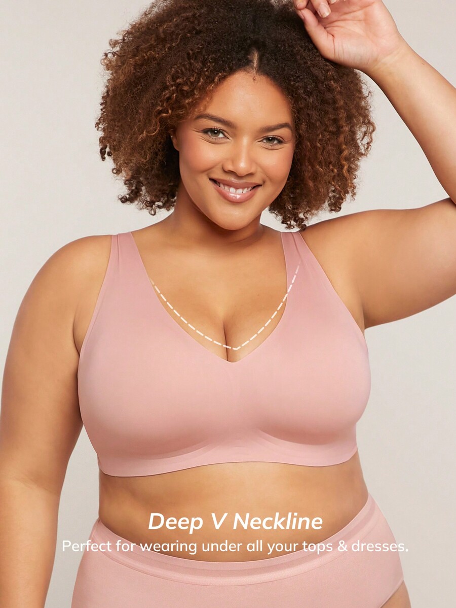 LUVLETTE Plus Dream Curve 2ndSkin Wireless Seamless Plunge Lounge Bra | SHEIN USA
