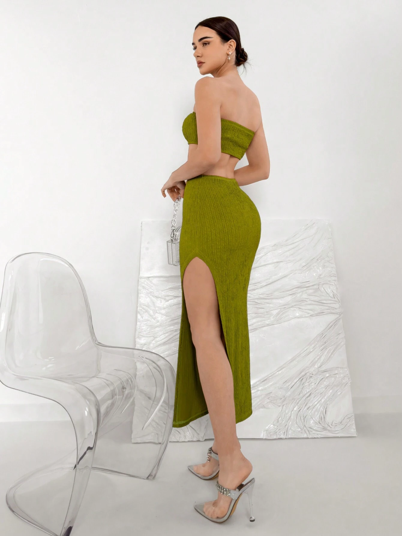Shein Aloruh Strapless Twisted Knot High Slit Dress | Shein Usa