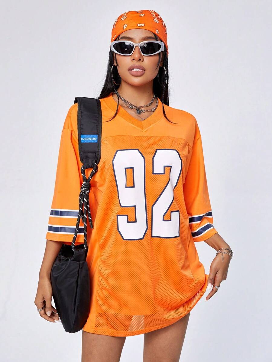 SHEIN EZwear Digital Mesh Spliced Baseball Dress | SHEIN USA