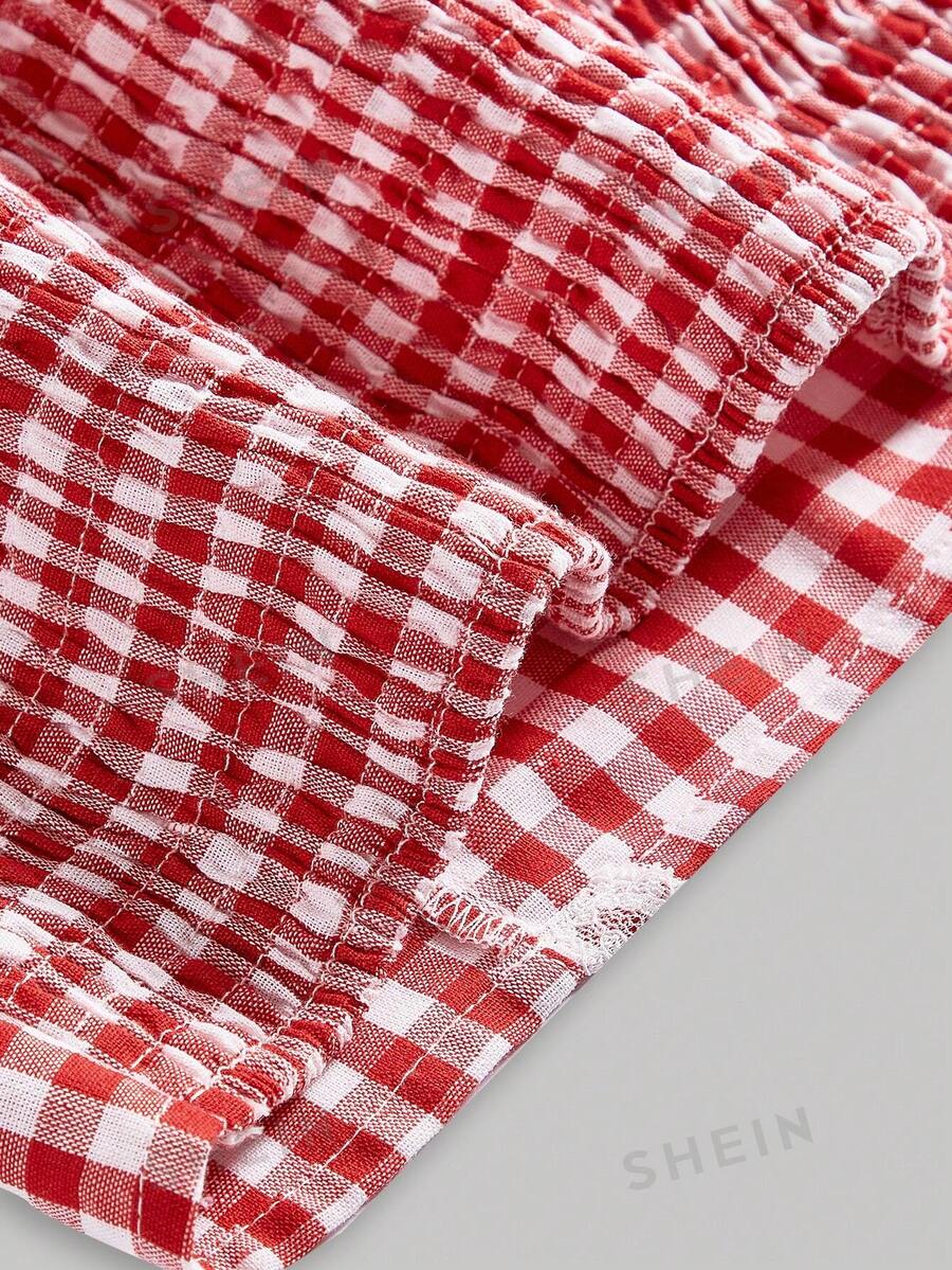 SHEIN MOD Women's Plaid Lace Trim Crossed Tie Shirt | SHEIN UK