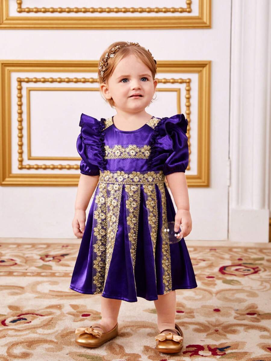 SHEIN Baby Girl Gorgeous Elegant Color Block Short Sleeve Dress With ...