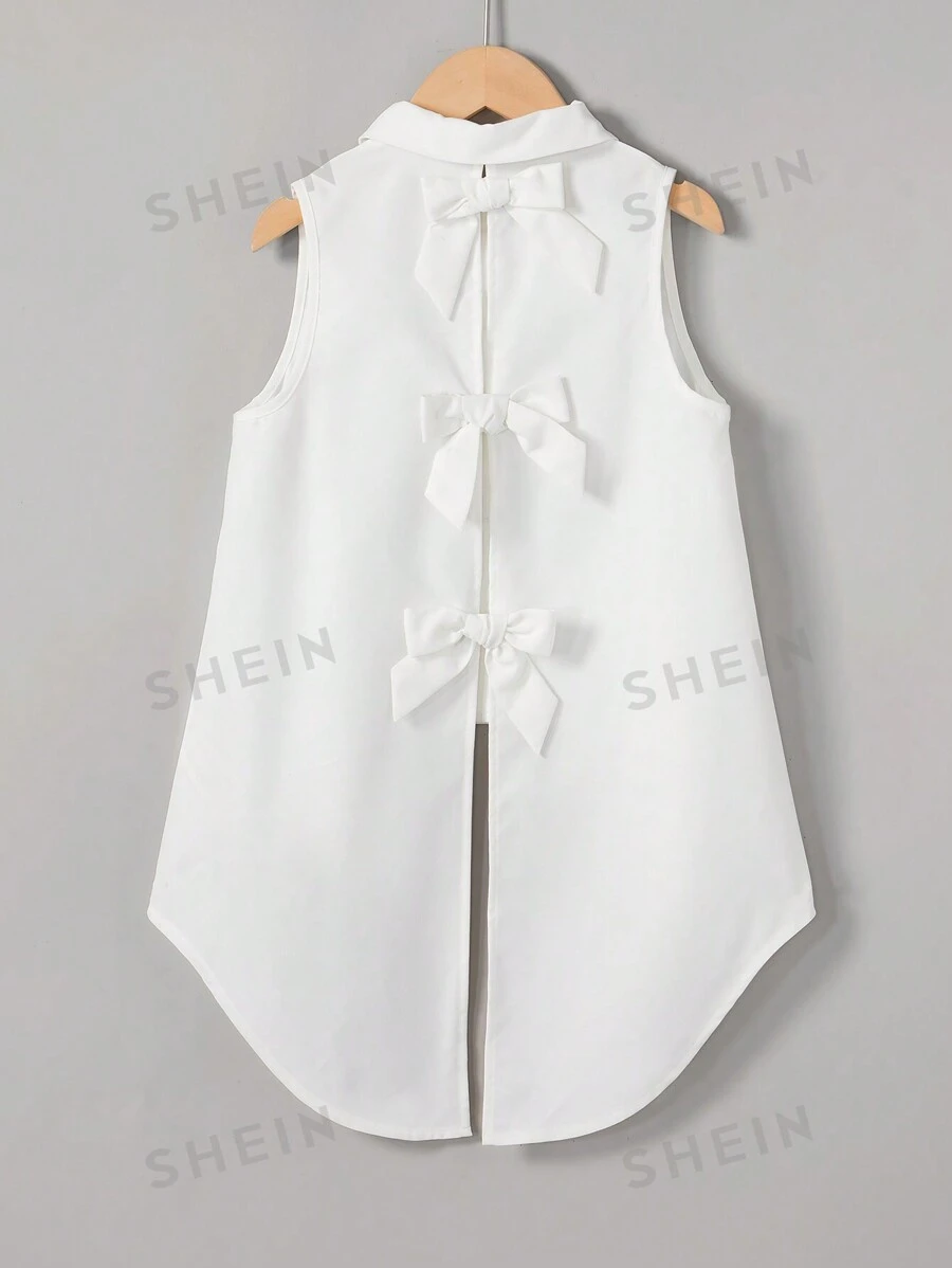 SHEIN Essnce Women Casual Solid Color Commute Vacation Sleeveless Spring/Summer Back Split Bow ...