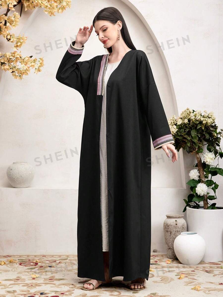 SHEIN Najma Robe Abaya Arabe Pour Femmes Avec Devant Ouvert Et Panneaux ...