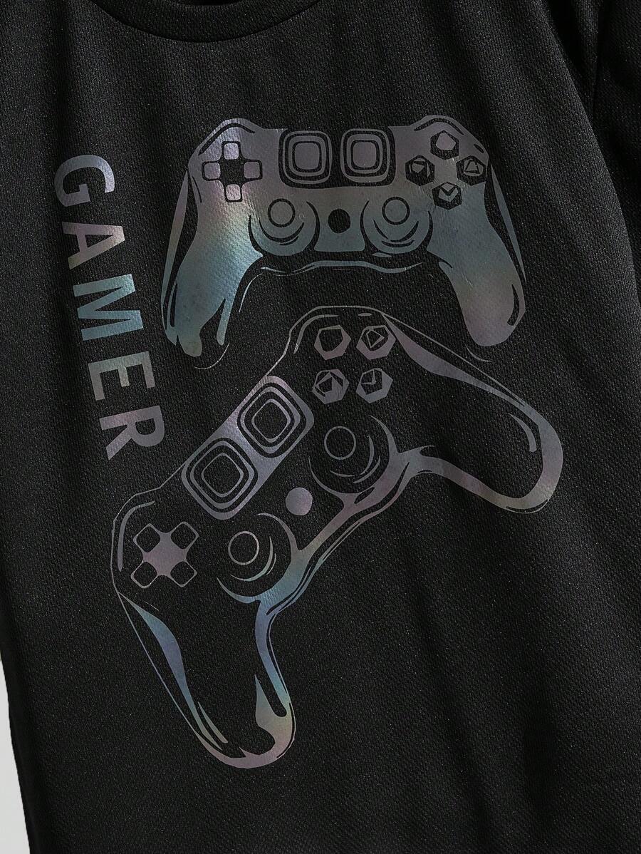 SHEIN 2pcs/Set Tween Boys' Casual Game Machine Print Short Sleeve T ...