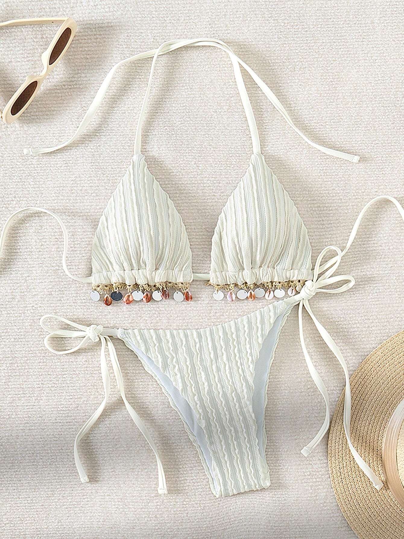 SHEIN Swim Summer Beach Women's Textured Bikini Set With Shell ...