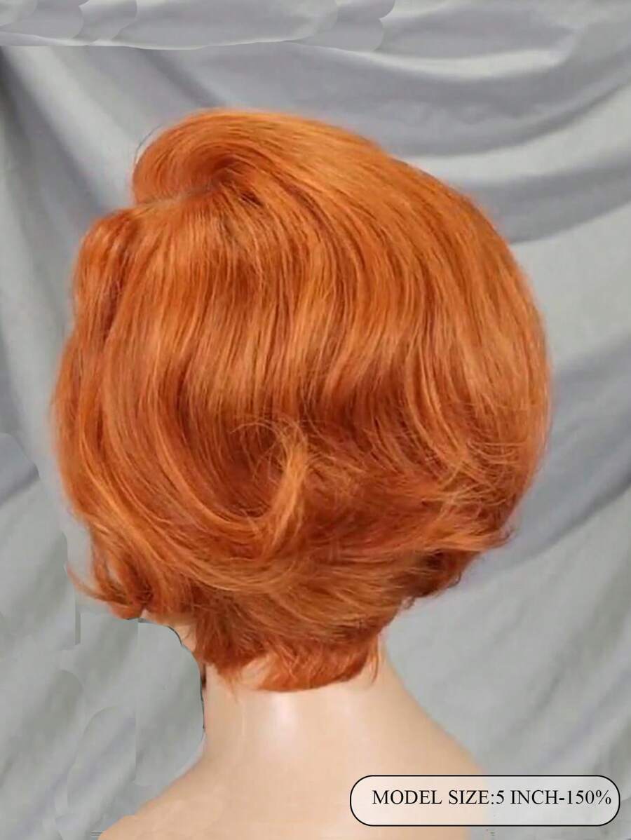 13x4 Orange Short Wig Lace Front Human Hair Ginger Pixie Cut Wigs ...