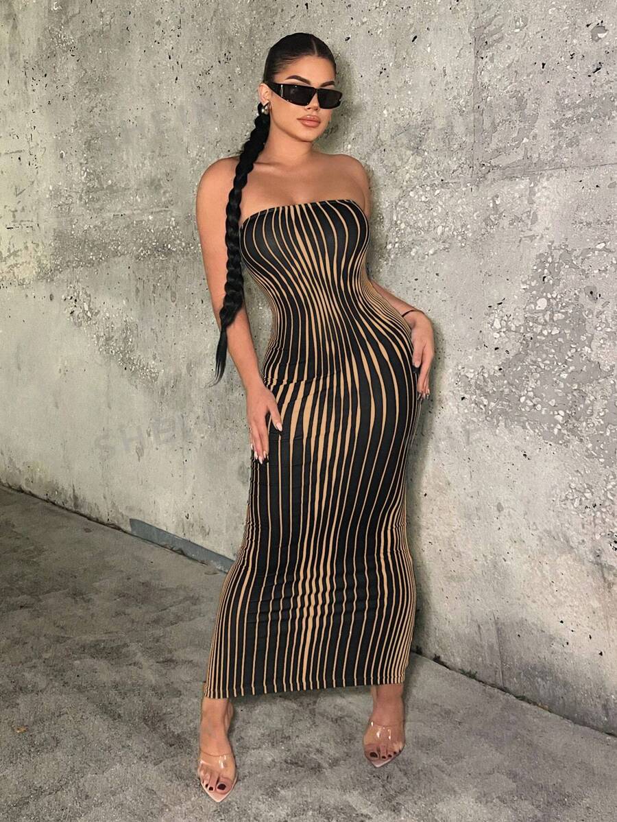SHEIN SXY Women's Striped Tube Bodycon Dress Birthday Outfit Spring ...
