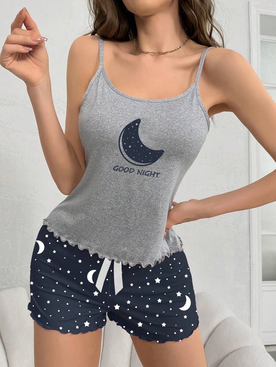 Shein CoupledUp Women's Moon Print Pajama Set | SHEIN USA