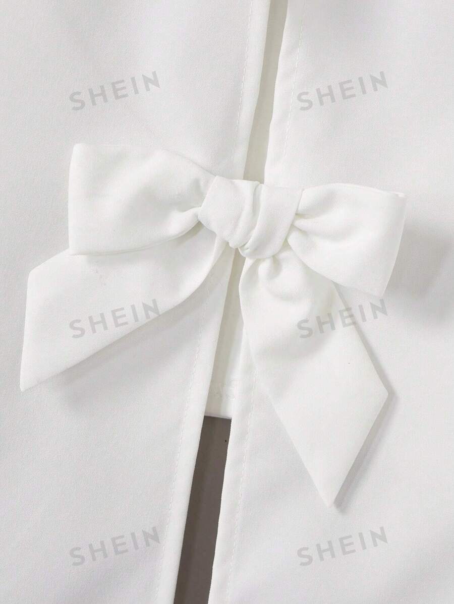 SHEIN Essnce Women Casual Solid Color Commute Vacation Sleeveless Spring/Summer Back Split Bow ...