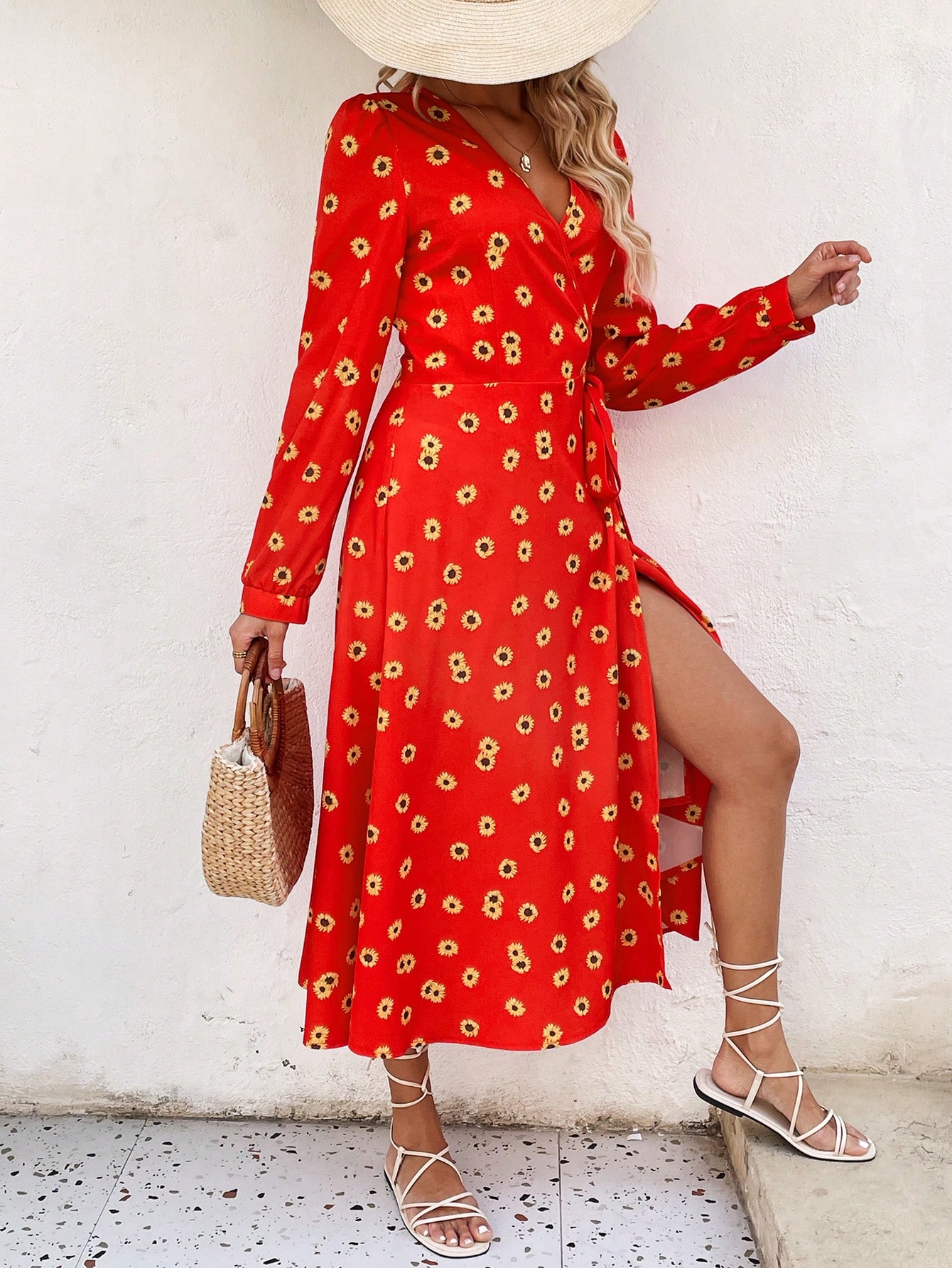 SHEIN VCAY Vestido Estampado De Flores Para Mujer Con Abertura Frontal ...