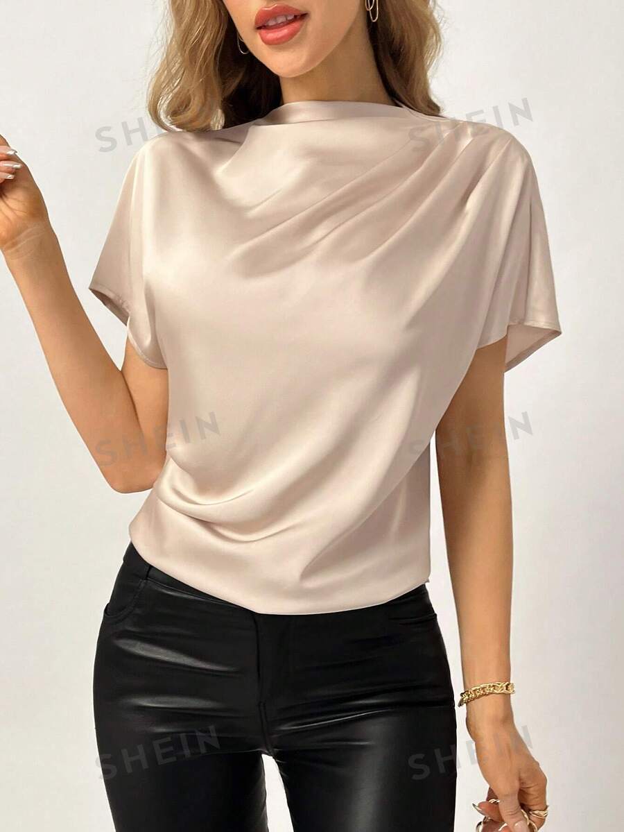 SHEIN Privé Ladies' Satin Pleated Shirt | SHEIN USA