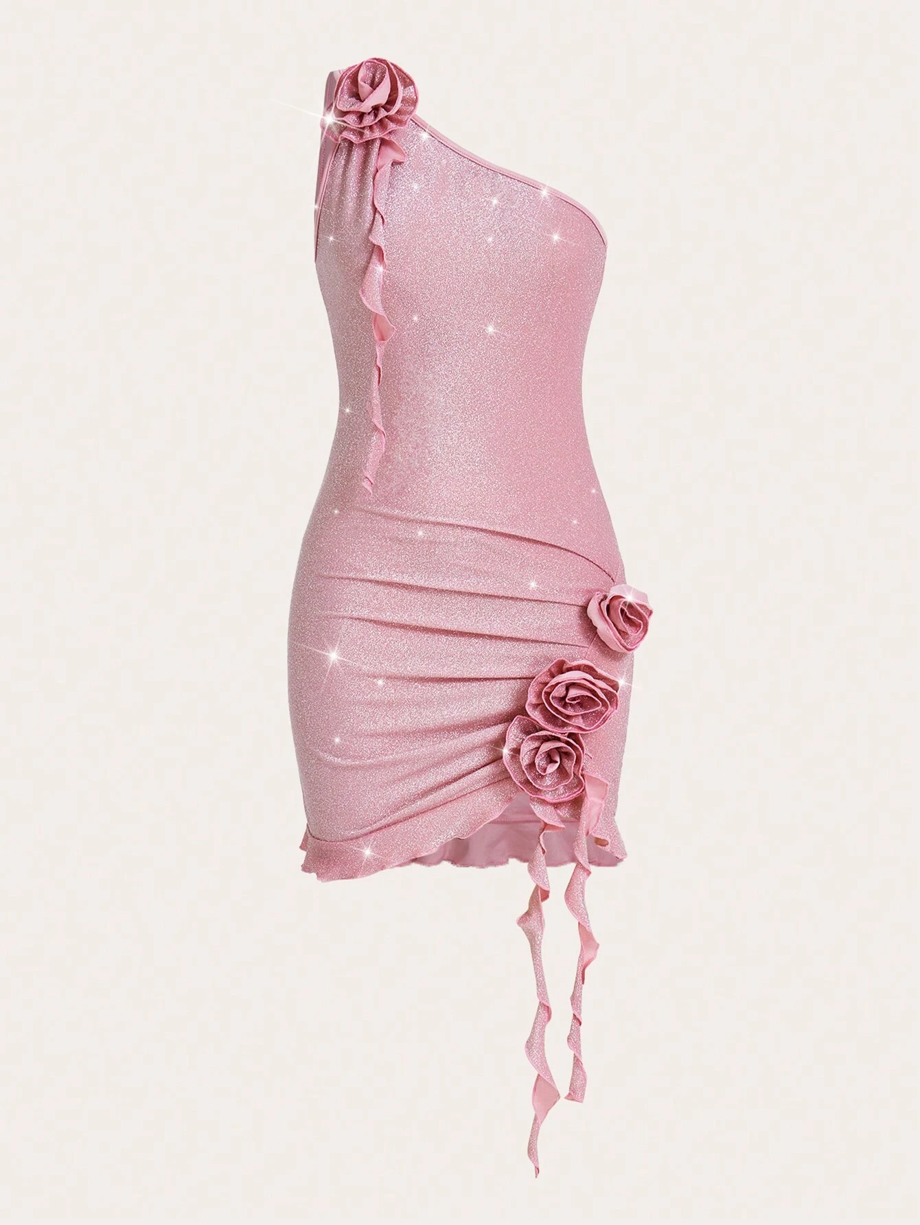 SHEIN ICON Y2k Summer Pink Slim Fit Glittery Fabric One-Shoulder Dress ...