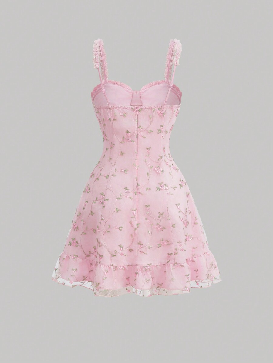 Shein Mod Womens Vintage Floral Embroidery Mesh Cami Dress Shein Usa