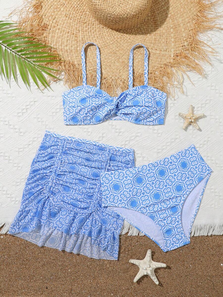 Conjunto de biquíni estampado floral 3 unidades / conjunto Tween Girl ...