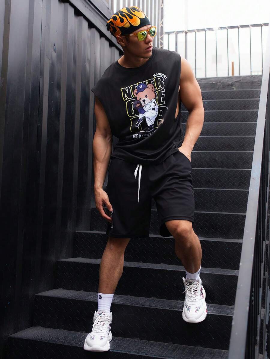 SHEIN Daily&Casual Men's Cartoon And Slogan Patterned Top And Shorts ...