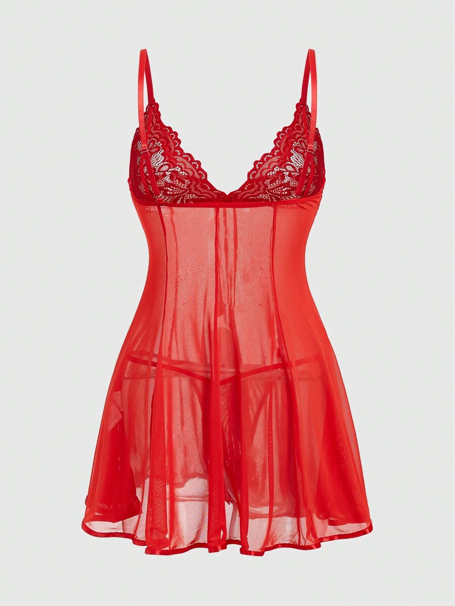 ROMWE Kawaii Lace Splice Mesh See-Through Sexy Lingerie Set | SHEIN UK