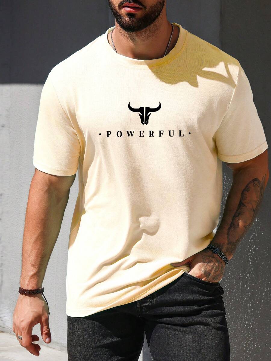 Manfinity Homme Men's Plus Size Letter & Cow Head Pattern Short Sleeve ...