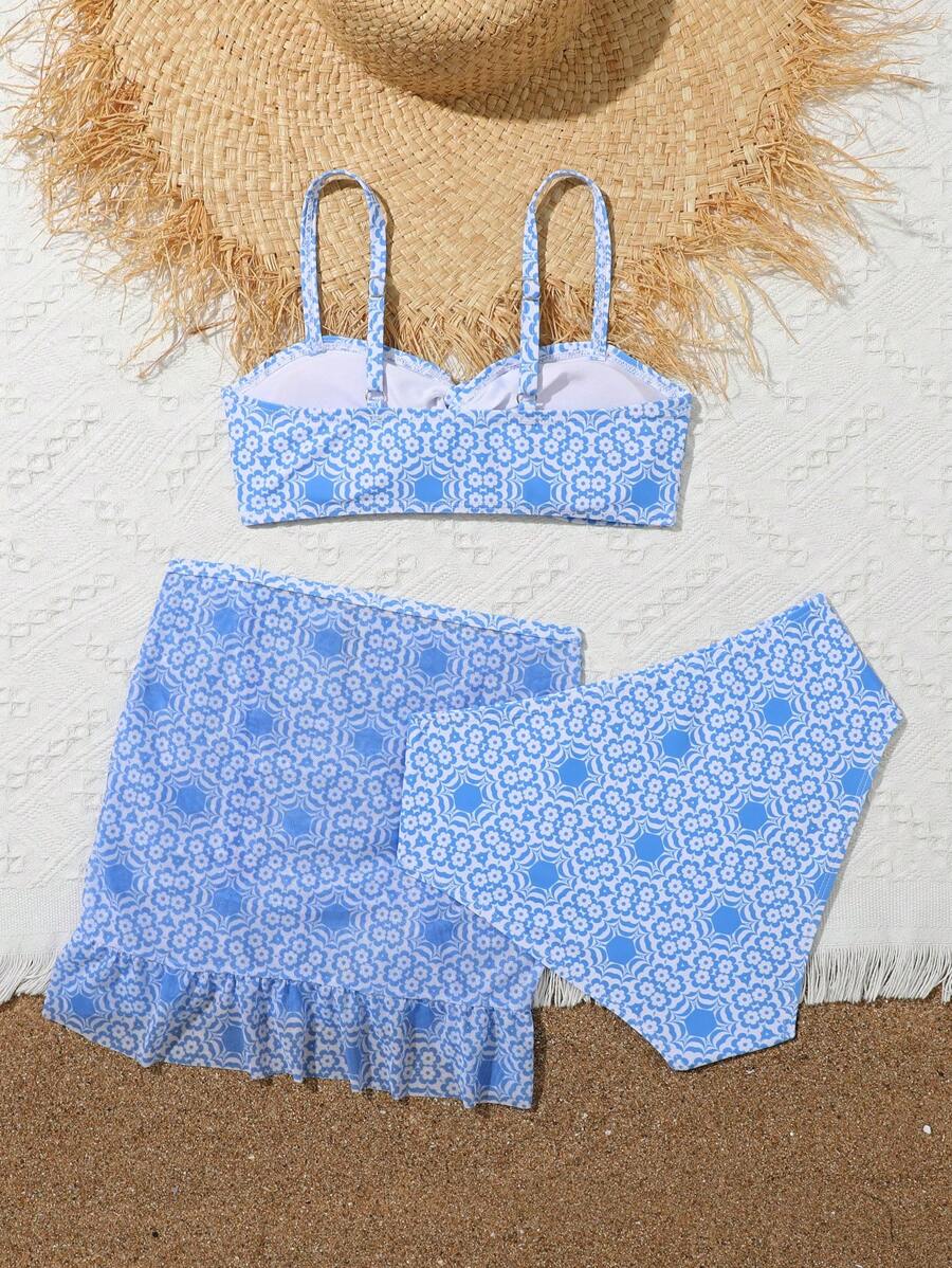 Conjunto de biquíni estampado floral 3 unidades / conjunto Tween Girl ...