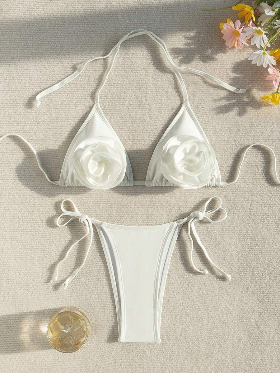 SHEIN Swim Women's Bikini Set With 3d Flower Decoration, Knot & Cutout ...