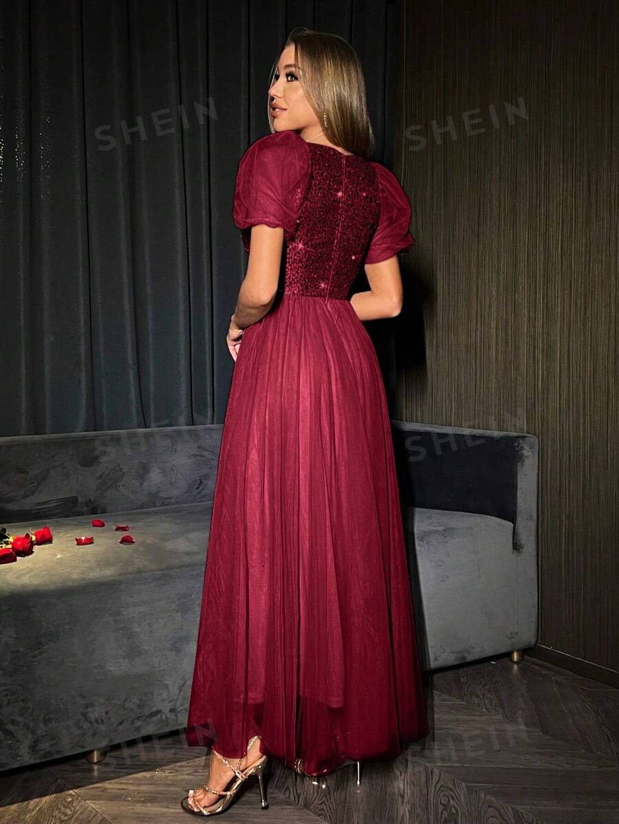 SHEIN Belle Elegante Y Romántico Vestido Formal De Manga Abullonada Con ...