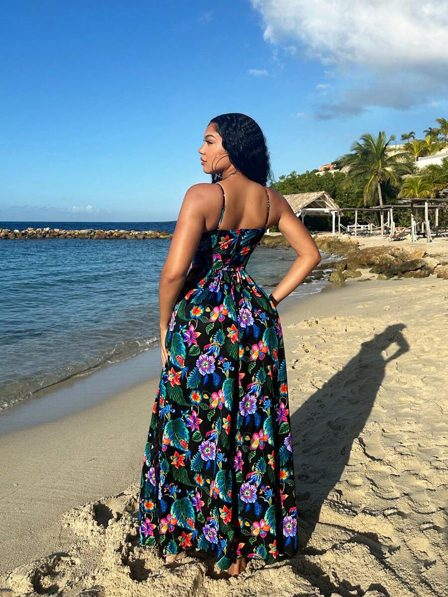 SHEIN SXY Fashionable Ladies Sexy Tropical Flower Knitted Elegant ...