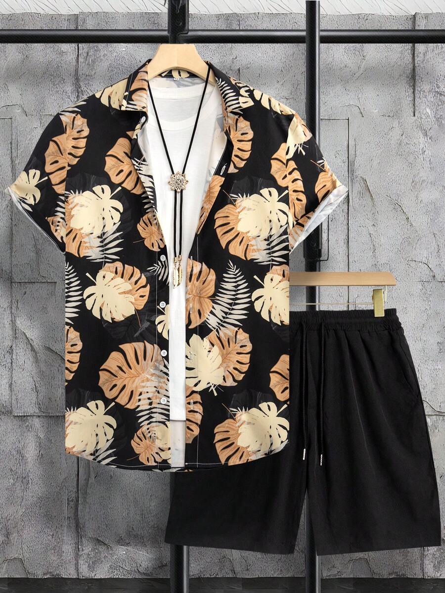 Manfinity RSRT Set Camicia A Maniche Corte E Shorts Con Stampa Di ...