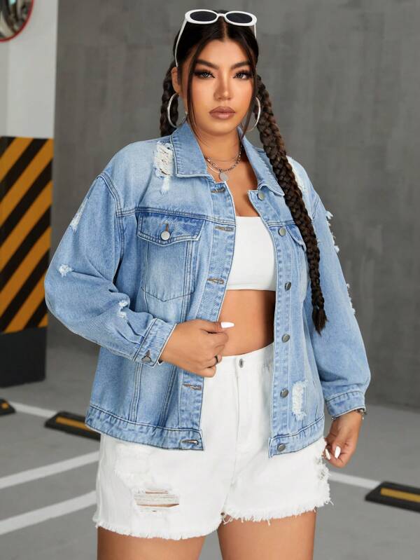 Plus Size Denim Jackets | Fashion Plus Size Denim Jackets | SHEIN USA