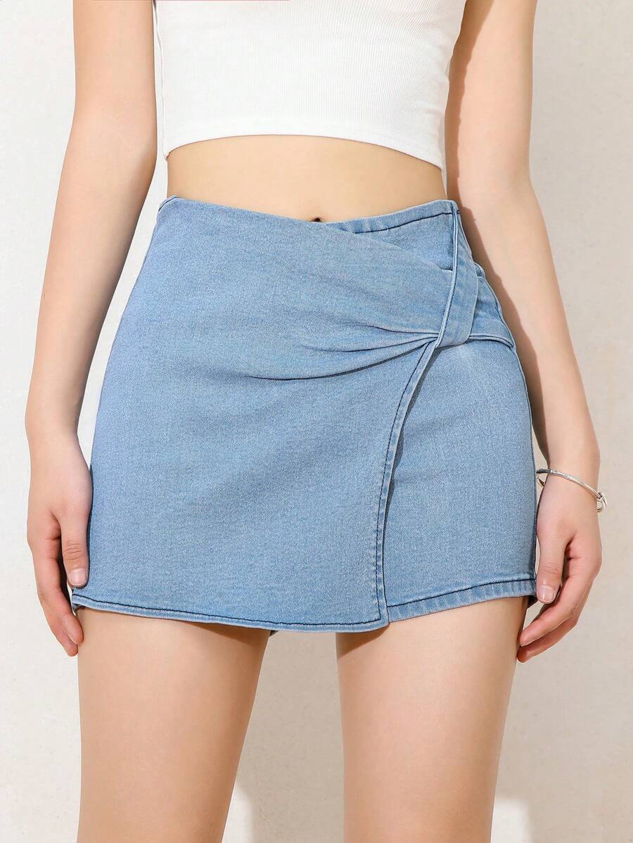 Teenage Girls' Elastic Slim Fit Denim Skort | SHEIN EUR