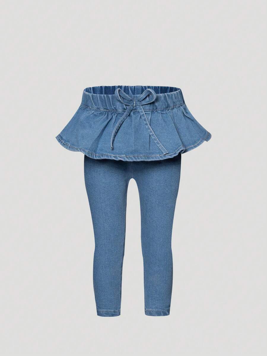 Pantalones de mezclilla para bebé niña con ribete de volantes en la ...