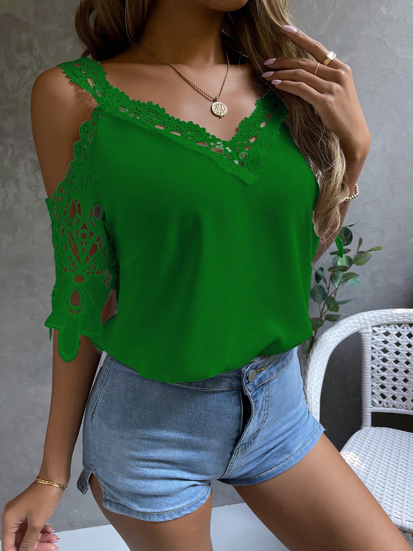 Shein Privé Cold Shoulder Guipure Lace Blouse For Sale Australia New