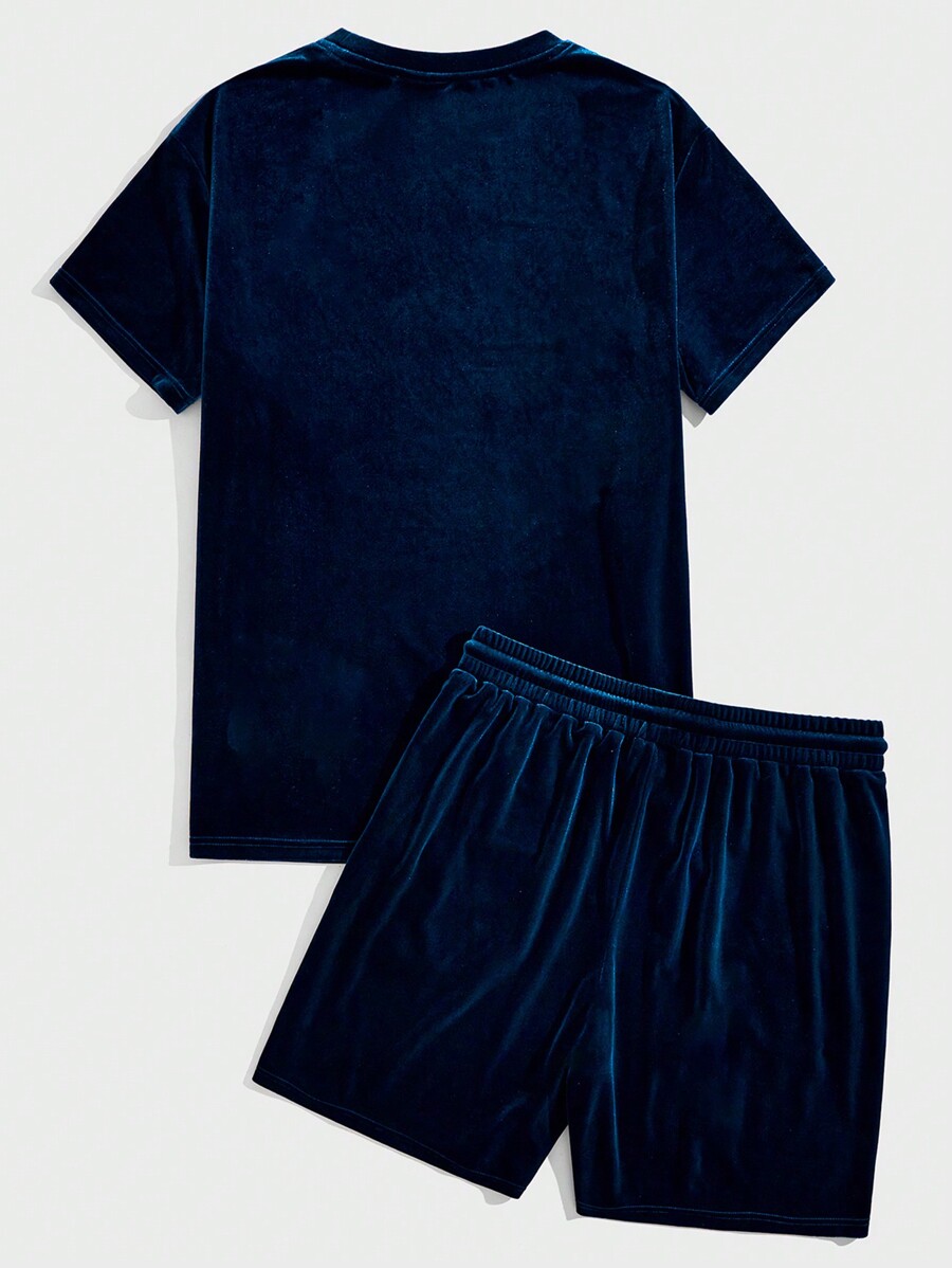 Manfinity NiteLyfe Men's Knitted Solid Color Plain Short Sleeve T-Shirt And Shorts Casual Two ...