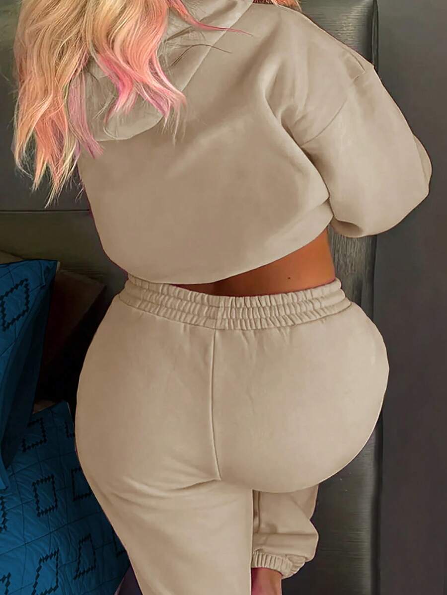 SHEIN Ladies' Solid Color Hoodie And Sweatpants Tracksuit Set With Drawstring | SHEIN USA