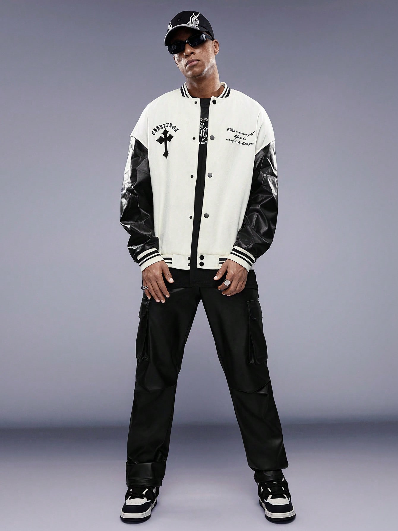 Manfinity StreetEZ 1pc Slogan Graphic Striped Trim Drop Shoulder ...