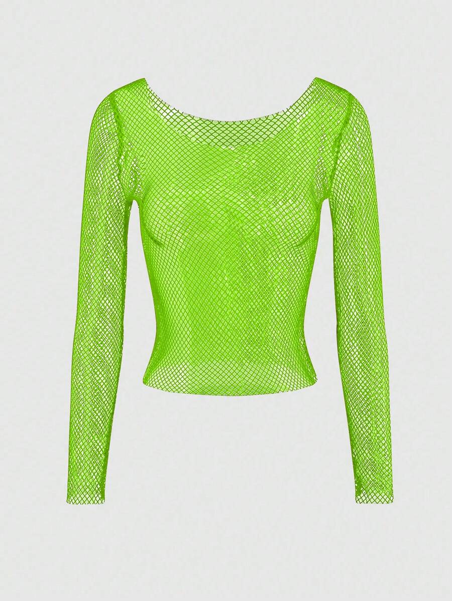 SHEIN MOOSTA Haut En Filet De Pêche Verte Fluorescente Pour Femmes ...