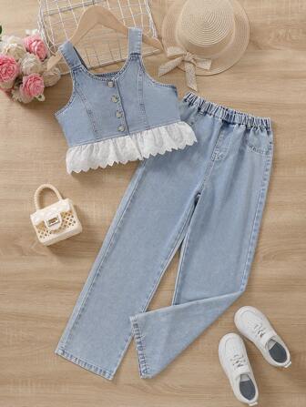 Tween Girls Denim Two-piece Outfits | Fashion Tween Girls Denim Two ...