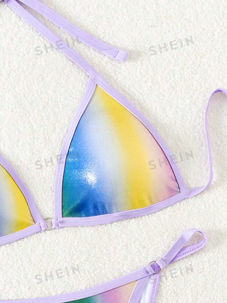Shein Swim Biquíni Para Mulheres De Triângulo Com Alça Halter E Design