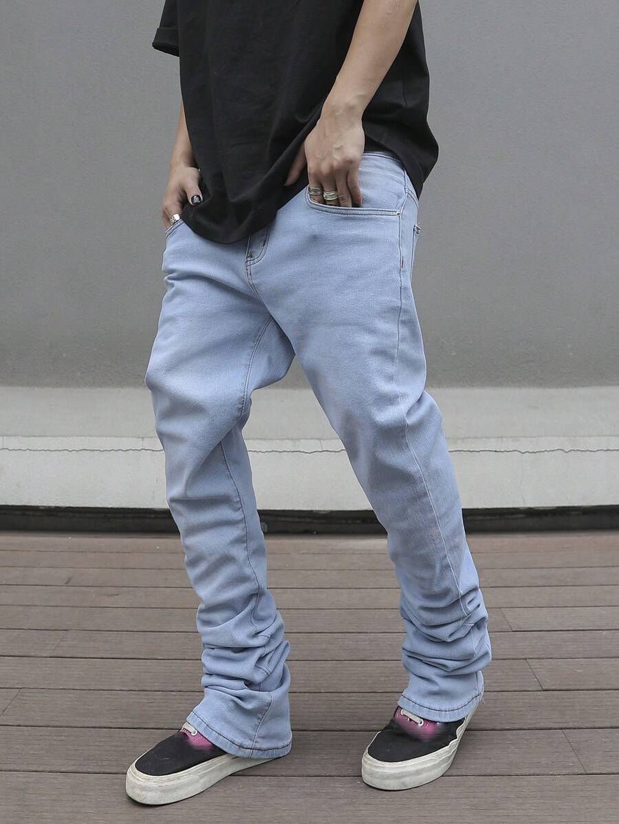 Manfinity LEGND Men's Straight Leg Jeans With Diagonal Pockets, Washed ...